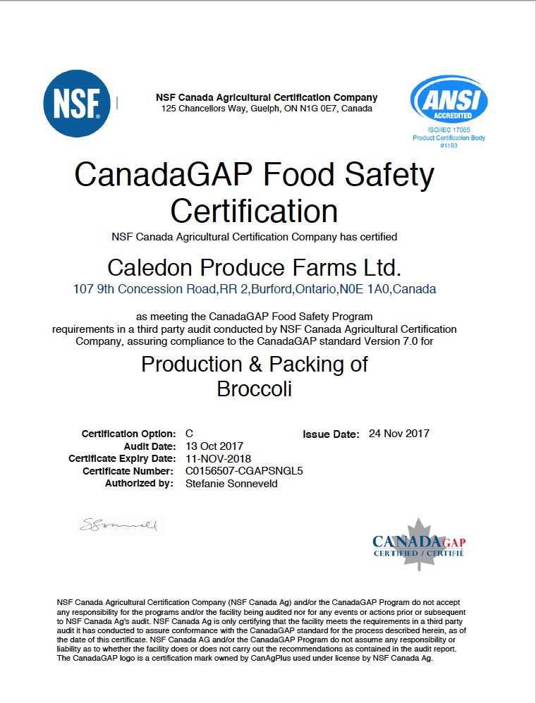 Food Safety | Caledon Produce Farms