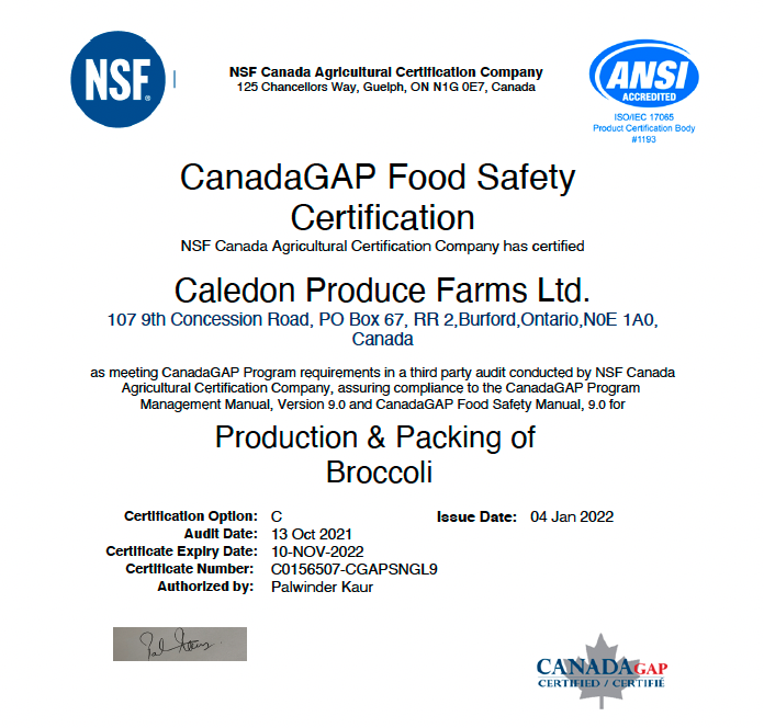 Food Safety | Caledon Produce Farms